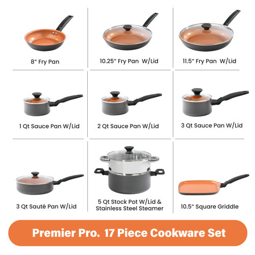 Gotham Steel Pro Premier Hard Anodized 17 Piece Nonstick Cookware Set & Reviews | Wayfair